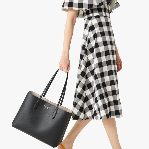 kate spade | Bags | New Kate Spade All Day Large Tote Leather Black Multi With Polka Dot Pouch ...